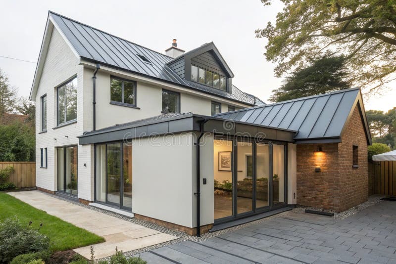 Detached House Extension with Zinc Roof Stock Illustration ...