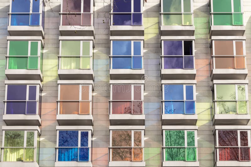 Colored Windows in a Building in Bilbao, in the North of Spain Stock ...