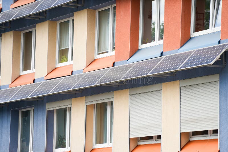 Facade of a Colorful Residential Building with Solar Batteries Stock ...