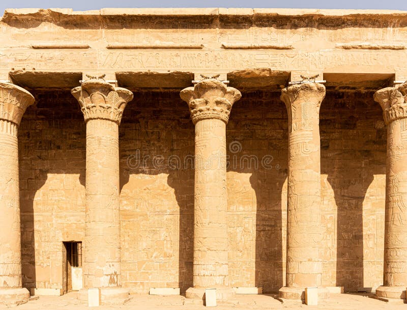 Facade and Columns of the Temple of Edfu in Egypt Stock Photo - Image ...