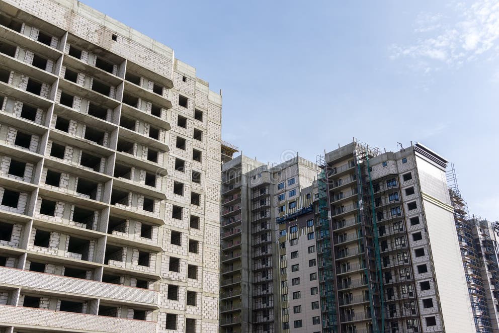 Facade of Construction at Background of Blue Sky, Development of Modern ...