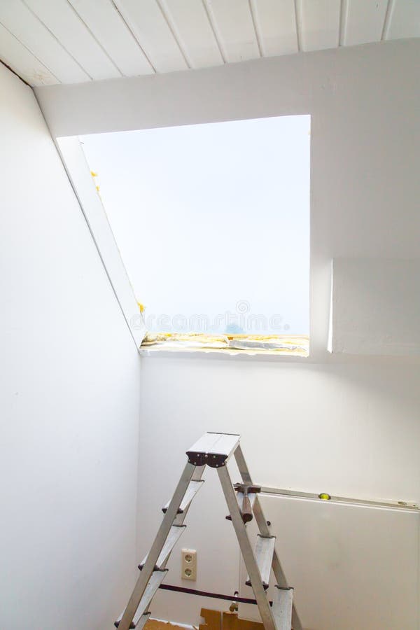 Facade with Converted Attic Windows from the Inside Stock Image - Image ...