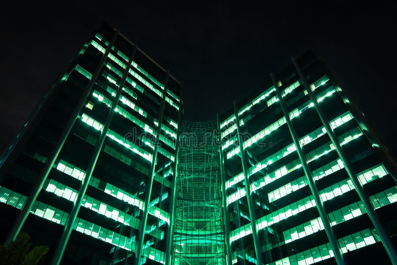 Facade of an Office Building at Night Stock Photo - Image of skyscraper ...