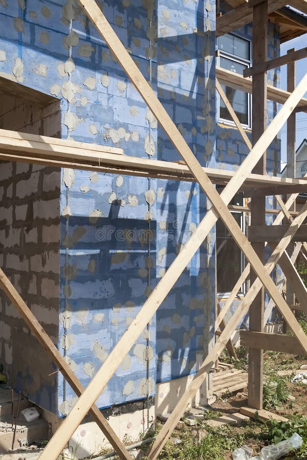 Facade of Cottage Under Construction with Building Grid Applied To ...