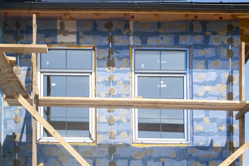 Facade of Cottage Under Construction with Building Grid Applied To ...