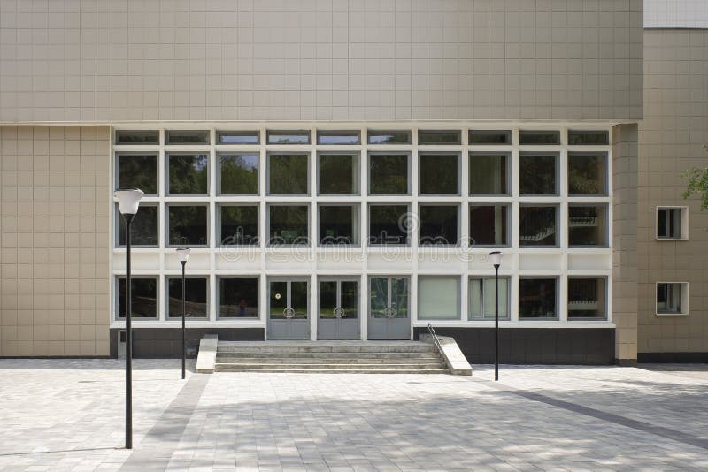 Facade and Entrance of a Constructivist Building. Exterior Summer View ...