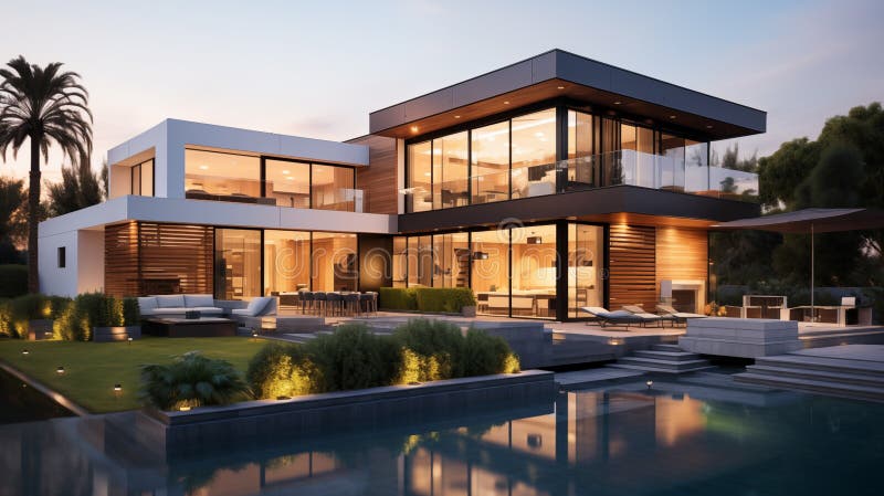Facade Futuristic Elegant Home Featuring Large Windows, Modern Tech ...