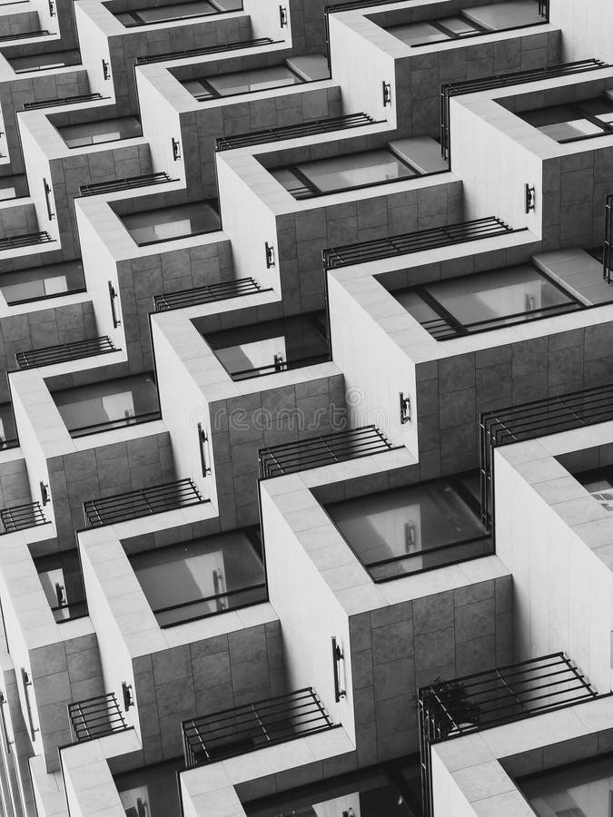 Facade of Geometric Building with Panoramic Windows Stock Image - Image ...