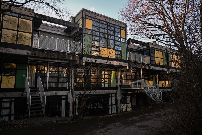 Facade of a German Postwar Modern Housing Complex in Munich, Germany ...