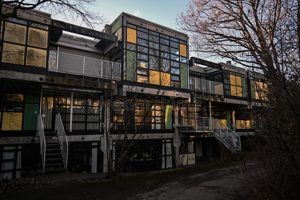 Facade of a German Postwar Modern Housing Complex in Munich, Germany ...