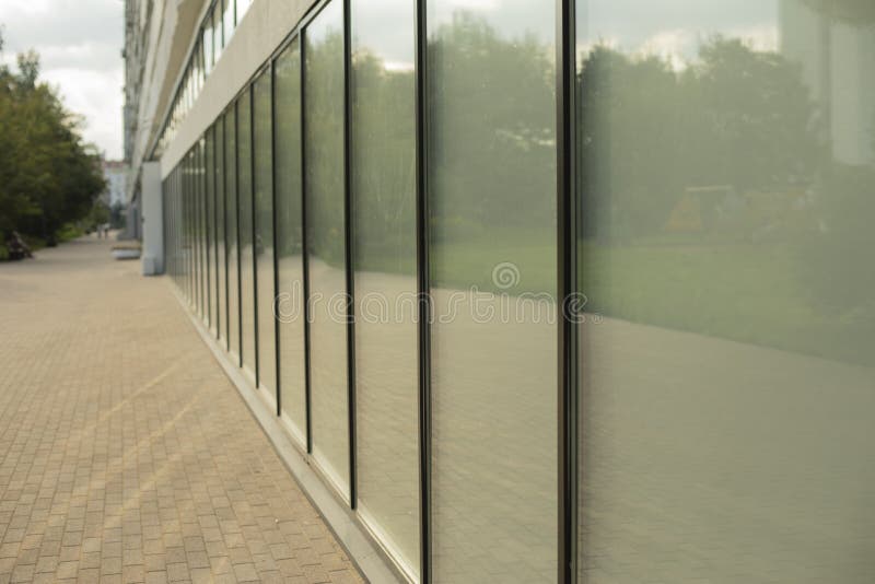 Facade Glass in a Long House. a Row of Window Frames Stock Image ...
