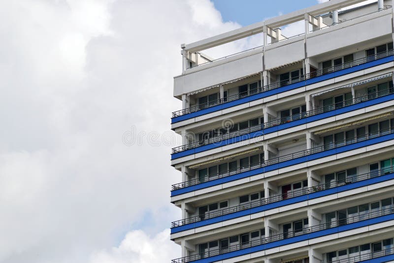 The Facade of a High Building with Some Balcony Stock Image - Image of ...