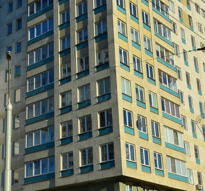 The Facade of a High-rise Building with Windows and Balconies. Stock ...