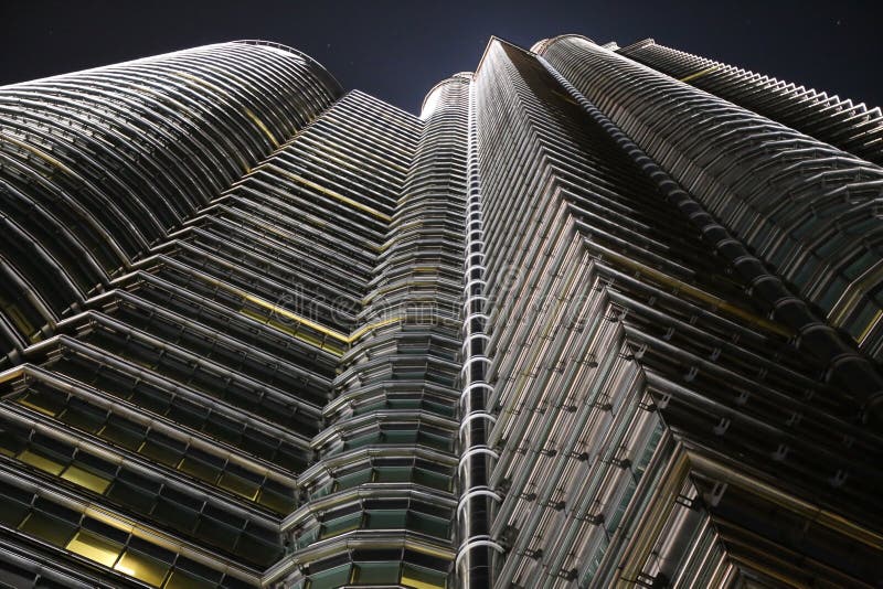 Facade of a Highscraper Seen during the Night from Down Stock Photo ...