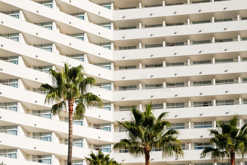 Facade Hotel or Apartment Building Palm Trees Stock Image - Image of ...