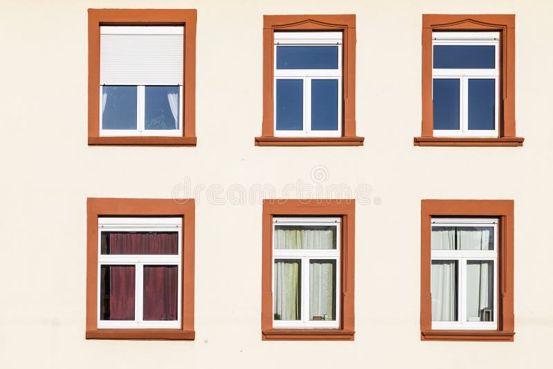 Facade of House with Four Windows Stock Image - Image of apartment ...