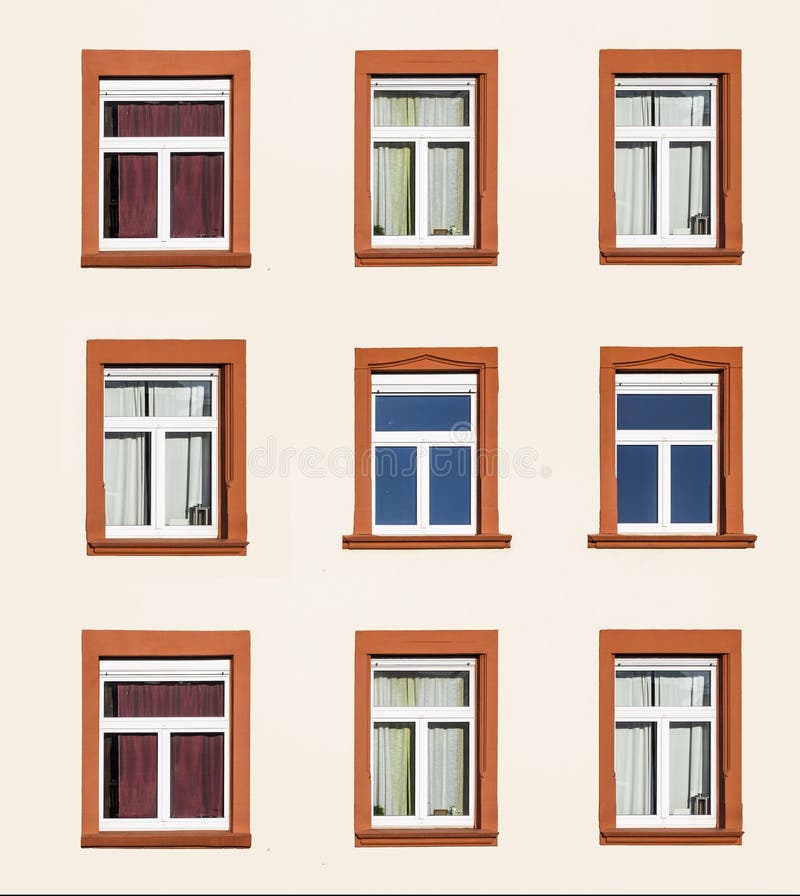 Facade of House with Four Windows Stock Photo - Image of design, symbol ...
