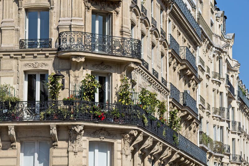 Facade of the House in Paris Stock Photo - Image of window, tower ...