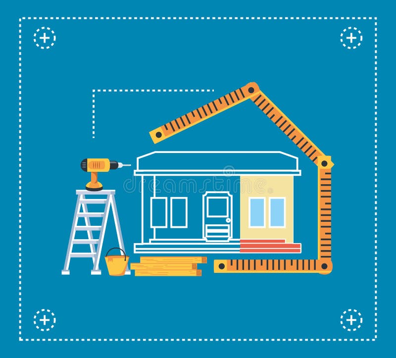 Facade House Under Construction with Rules and Tools Stock Illustration ...