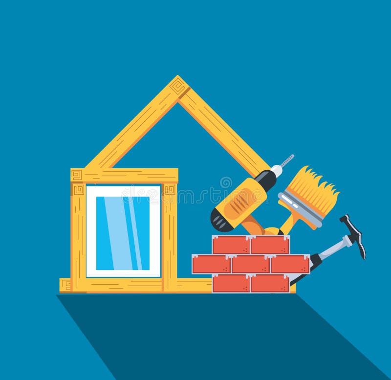 Facade of House in Wooden Under Construction with Set Tools Stock ...