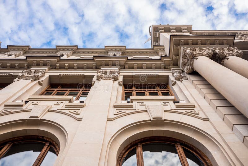 Facade of Large Institutional Building with Large Columns and Windows ...