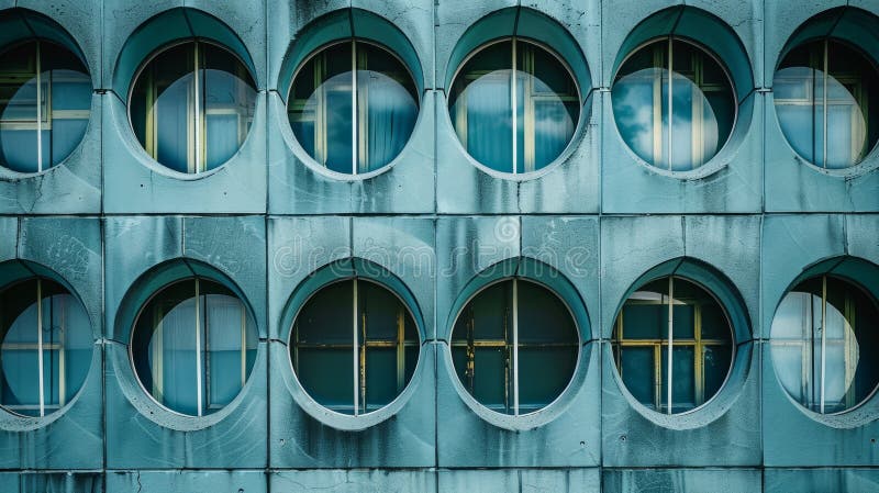 Facade of a Modern Blue Building with Round Windows Stock Illustration ...