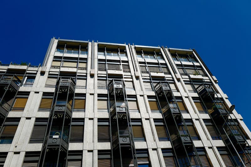 Facade of a Modern Building Against the Sky in Geneva, Switzerland ...