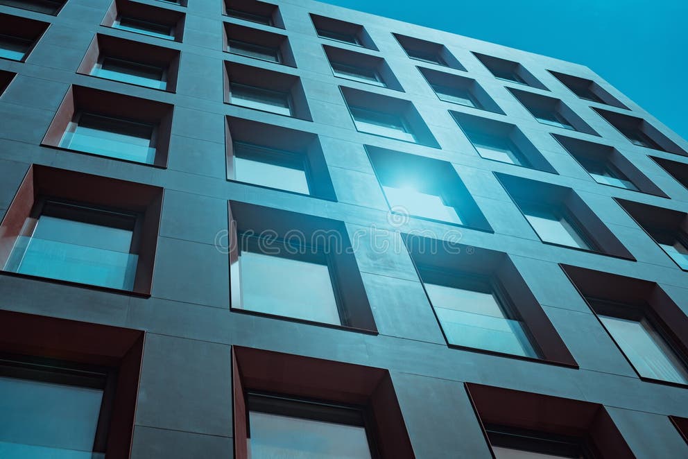 Facade of Modern Building, Blue Tint Stock Image - Image of tint, metal ...