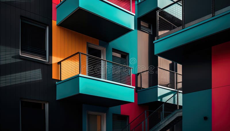 Facade of a Modern Building in Colors Stock Illustration - Illustration ...