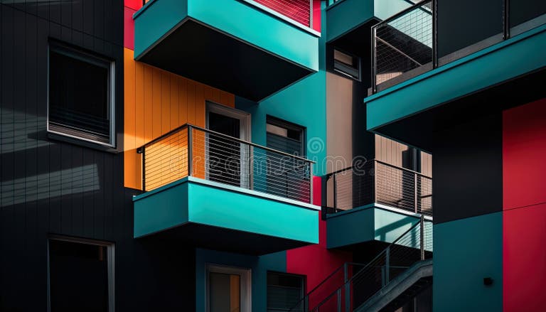 Facade of a Modern Building in Colors Stock Illustration - Illustration ...