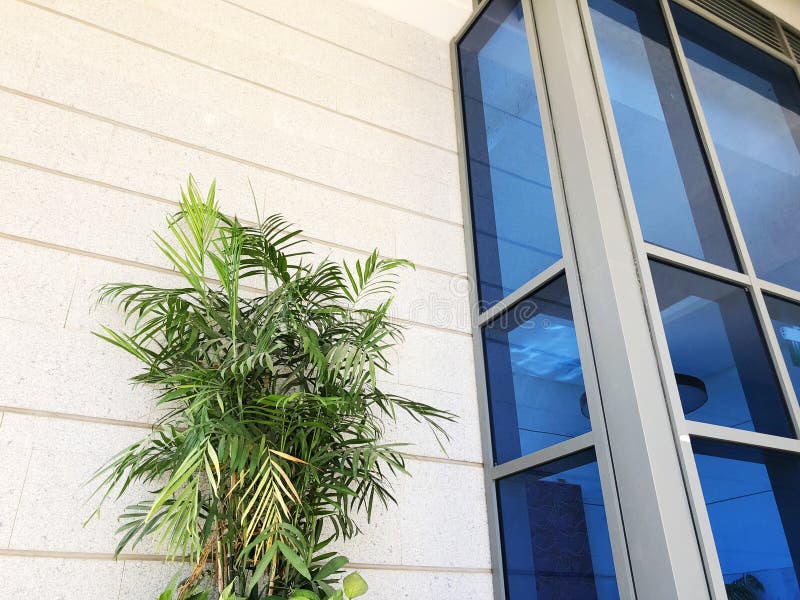 Facade of Modern Building with Rectangular Turquoise Glass Bay Windows ...