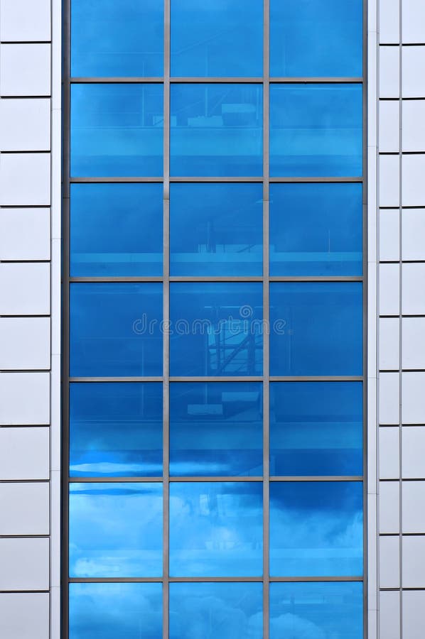 Facade of Modern Building. Reflection of Blue Sky in Window Stock Image ...