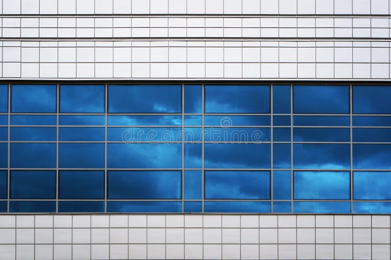 Facade of Modern Building. Reflection of Blue Sky in Windows Stock ...