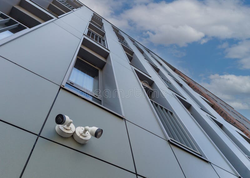 Facade of Modern Building with Security Cameras Stock Image - Image of ...
