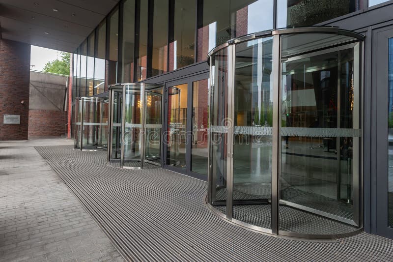 Facade of Modern Business Center with Glass Doors Stock Image - Image ...