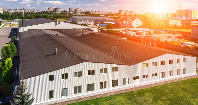 Facade of a Modern Commercial Factory Warehouse Stock Photo - Image of ...