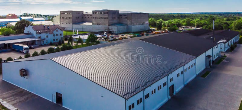 Facade of a Modern Commercial Factory Warehouse Stock Photo - Image of ...
