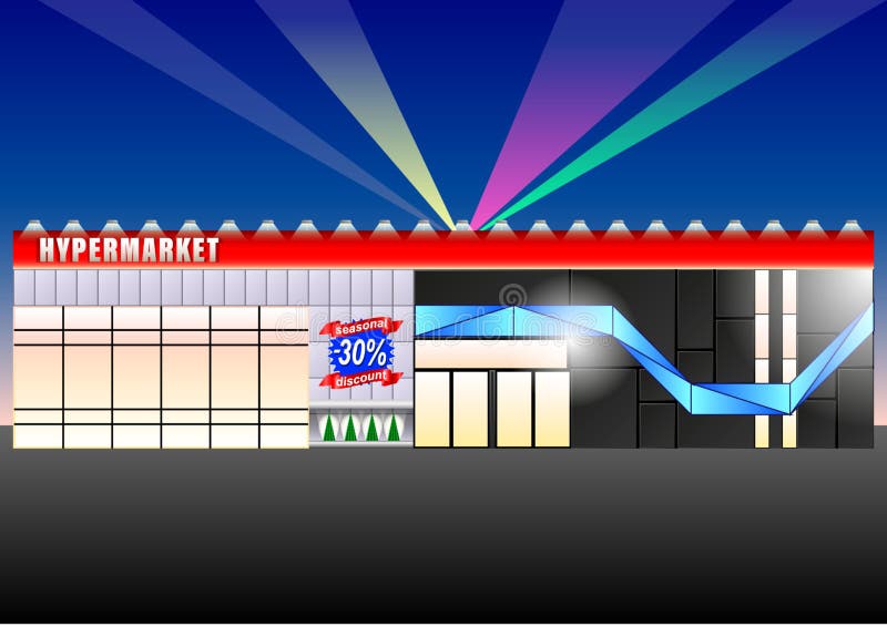 The Facade of a Modern Hypermarket in the Evening Lit with Bright ...