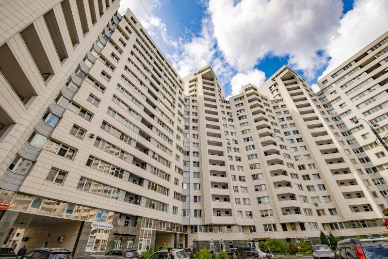 The Facade of a Modern Multi-storey High-rise Building with Windows in ...