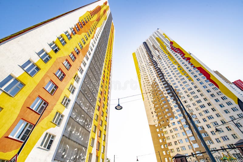 The Facade of a Modern Multi-storey High-rise Building with Windows in ...