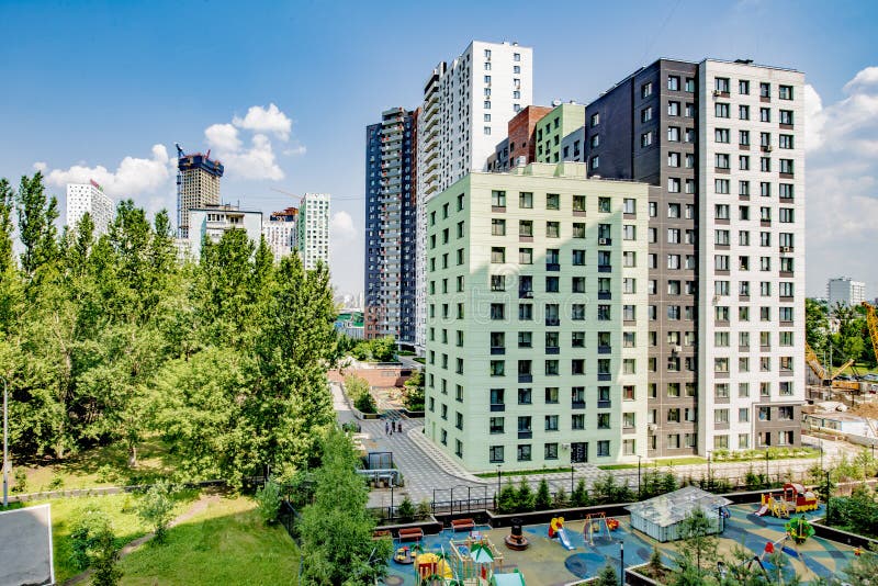 The Facade of a Modern Multi-storey High-rise Building with Windows in ...