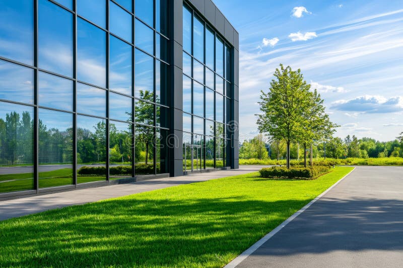 The Facade of a Modern Office Building is Clad in Graphite with Large ...