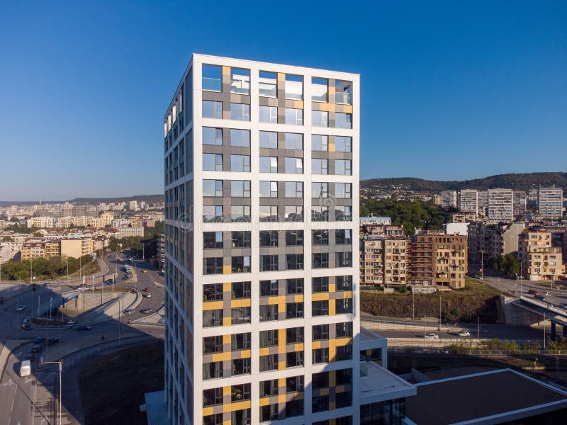 Facade of Modern Office or Residential Building Drone Video Stock Image ...