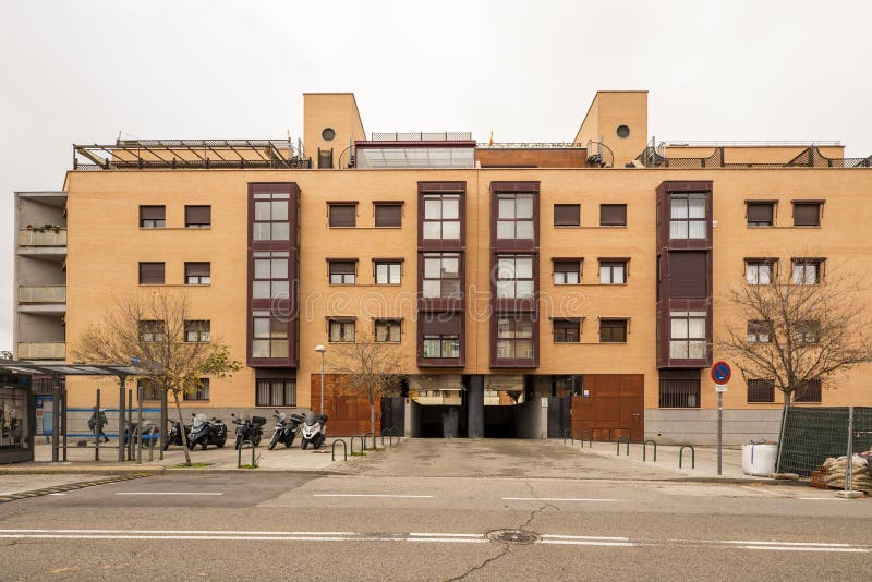 Facade of a Modern Residential Building Built with Light Bricks and Red ...