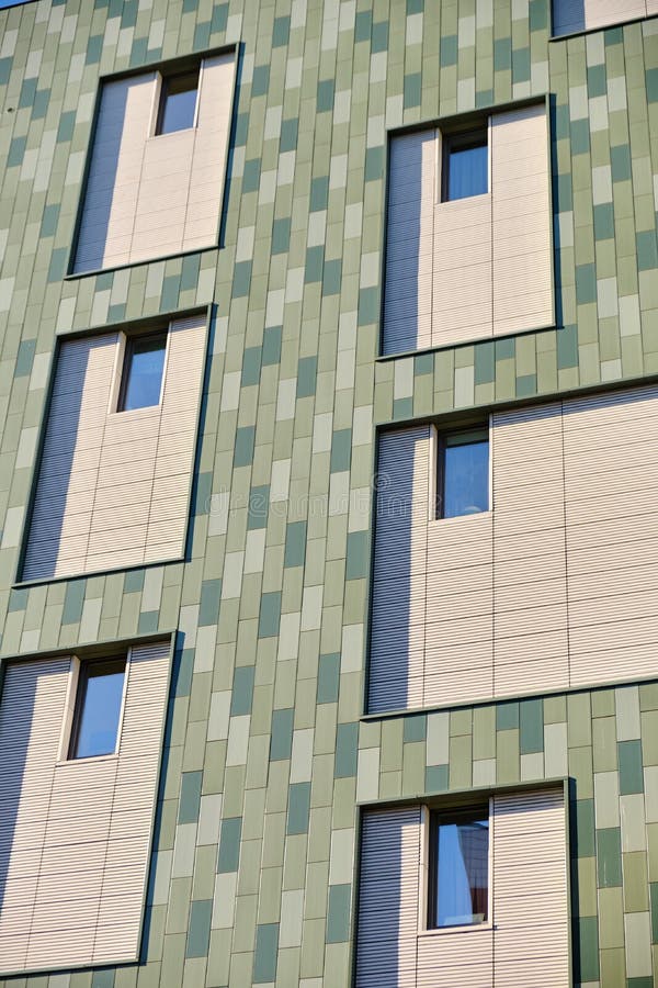 Facade of a Modern Residential Building with Green Tiles Stock Image ...