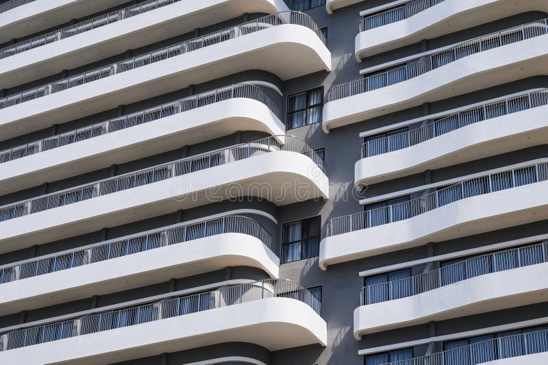 Facade of Modern Skyscraper Apartment Building with Large Balconies ...