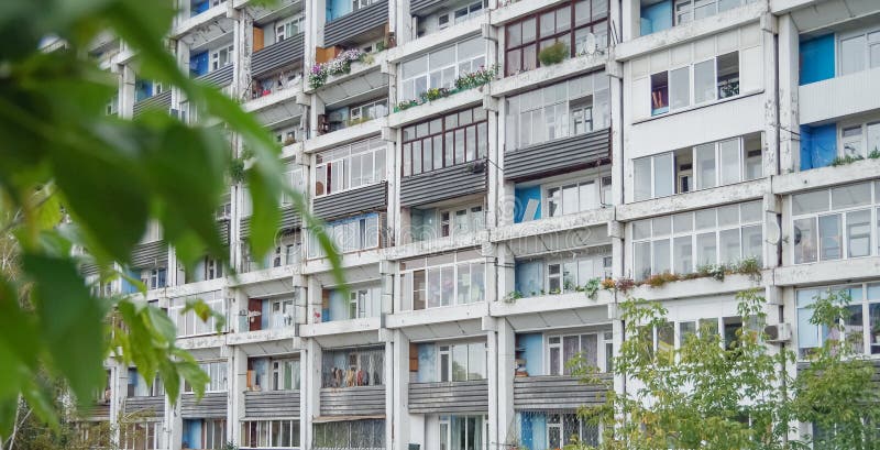 Facade of a Multi-storey Residential Building. Many Windows Stock Photo ...