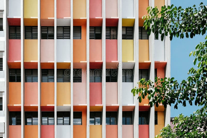 Facade of a Multicolored Building with Narrow Stripes and Windows - for ...