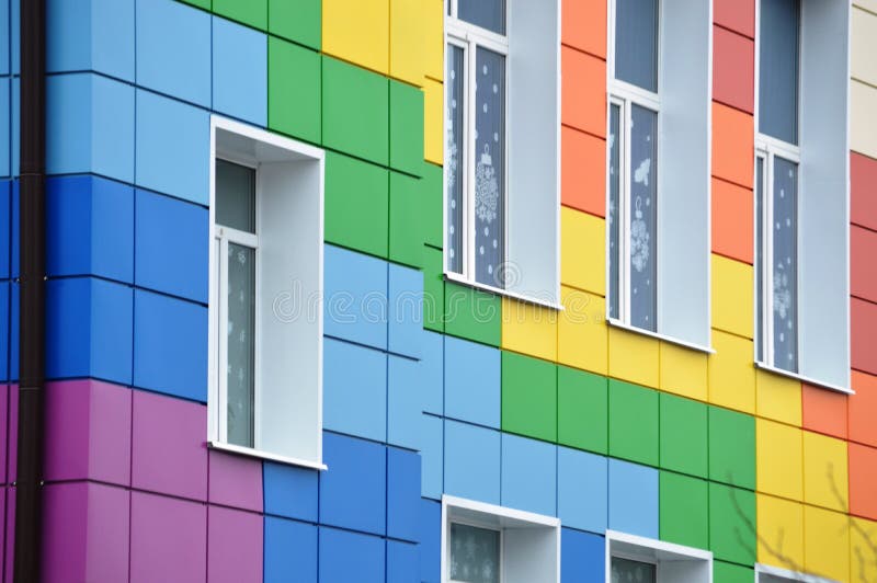 Multicolor colored facade stock image. Image of hotel - 267986987
