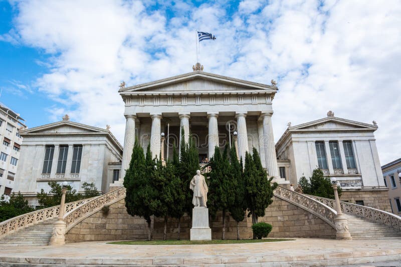 The Facade of the National Library of Greece in Athens, Greece ...